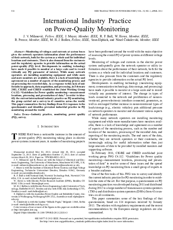 (PDF) International Industry Practice on Power-Quality Monitoring