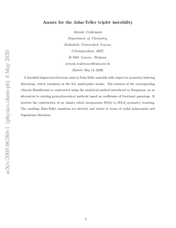 (PDF) Jahn-Teller Triplet Instability: Ansatz and Solutions