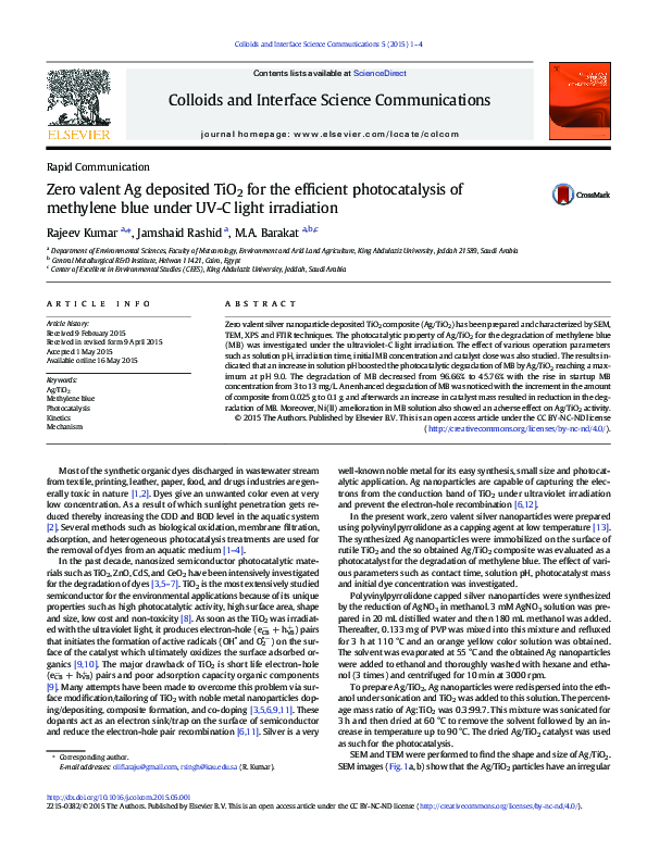 (PDF) Zero valent Ag deposited TiO2 for the efficient photocatalysis of ...