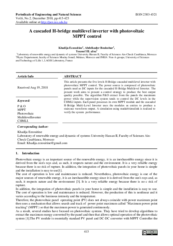 (PDF) A cascaded H-bridge multilevel inverter with photovoltaic MPPT control