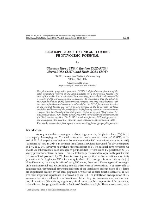 (PDF) Geographic and technical floating photovoltaic potential