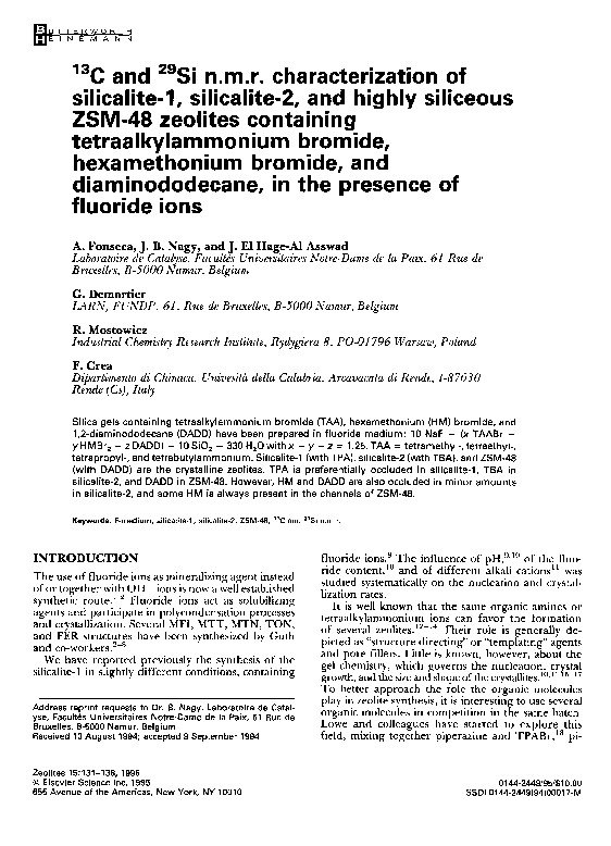 (PDF) 13C and 29Si n.m.r. characterization of silicalite-1, silicalite ...