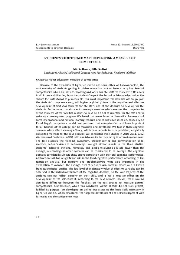 (PDF) Students’ competence map : developing a measure of competence