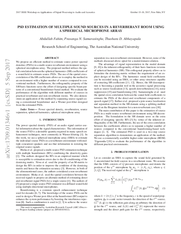 (PDF) PSD estimation of multiple sound sources in a reverberant room ...