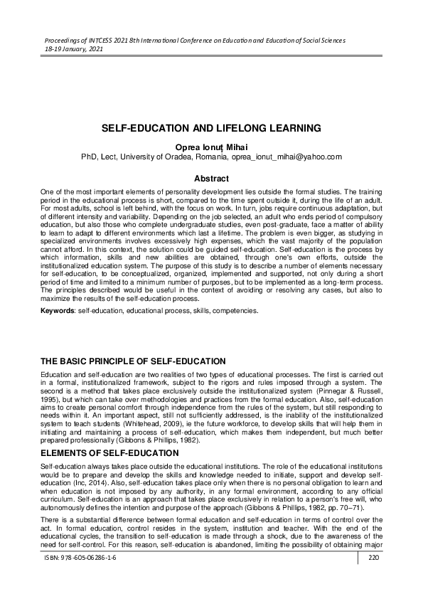 (PDF) Self-Education and Lifelong Learning