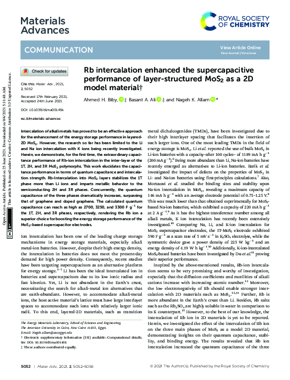 (PDF) Rb Intercalation Boosts MoS2 Supercapacitors