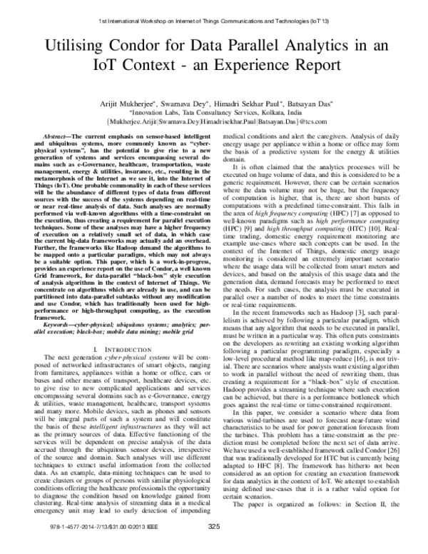 Pdf Utilising Condor For Data Parallel Analytics In An Iot Context — An Experience Report