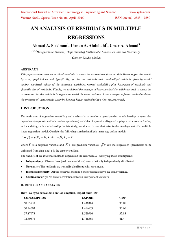 (PDF) An Analysis of Residuals in Multiple Regressions