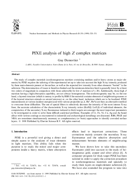 (PDF) PIXE analysis of high Z complex matrices | Guy Demortier ...