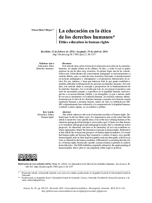 (PDF) Ethics education in human rights