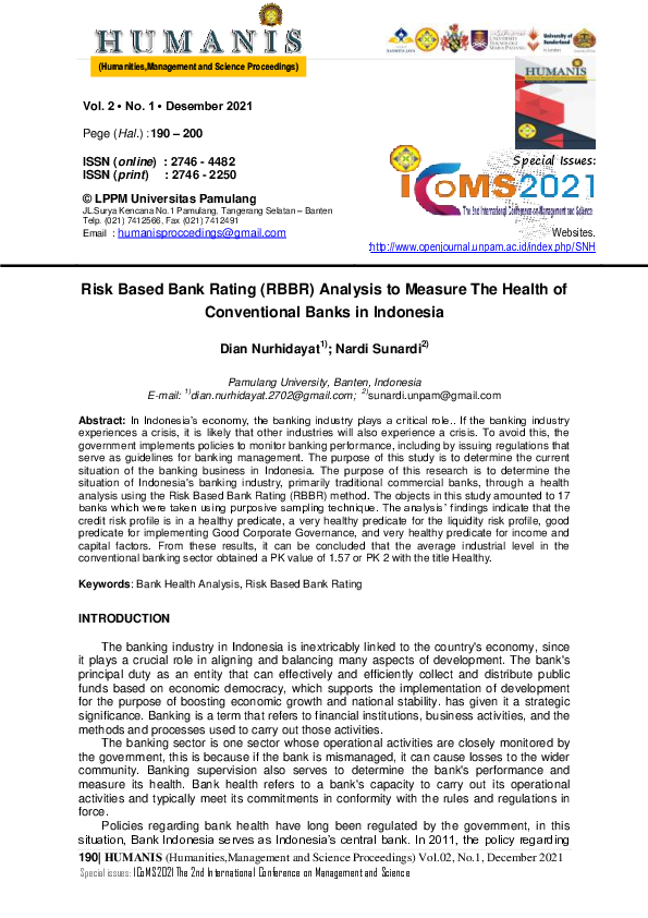 (PDF) Risk Based Bank Rating (RBBR) Analysis to Measure The Health of Conventional Banks in ...