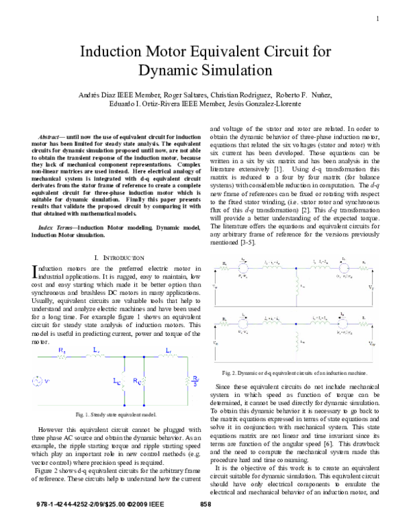 Pdf Induction Motor Equivalent Circuit For Dynamic Simulation