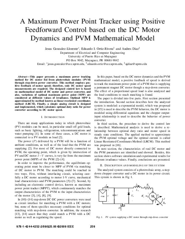 Pdf A Maximum Power Point Tracker Using Positive Feedforward Control
