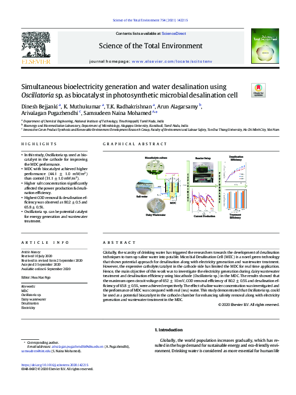 (PDF) Bioelectricity and Desalination with Oscillatoria