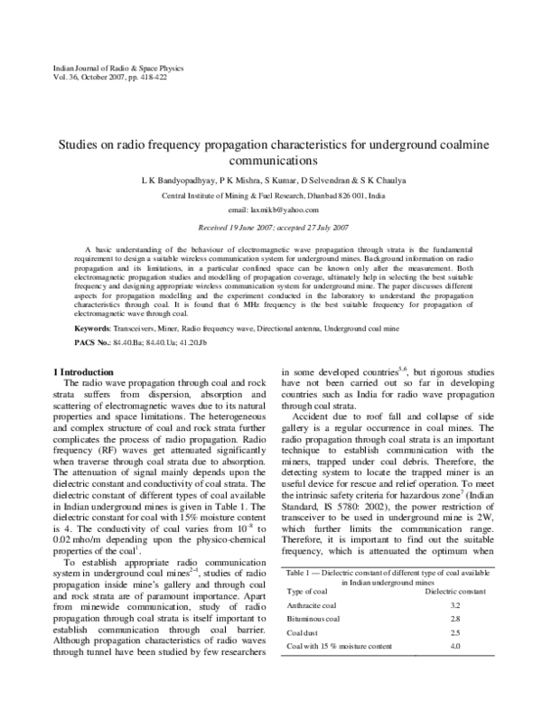 (PDF) Studies on radio frequency propagation characteristics for ...