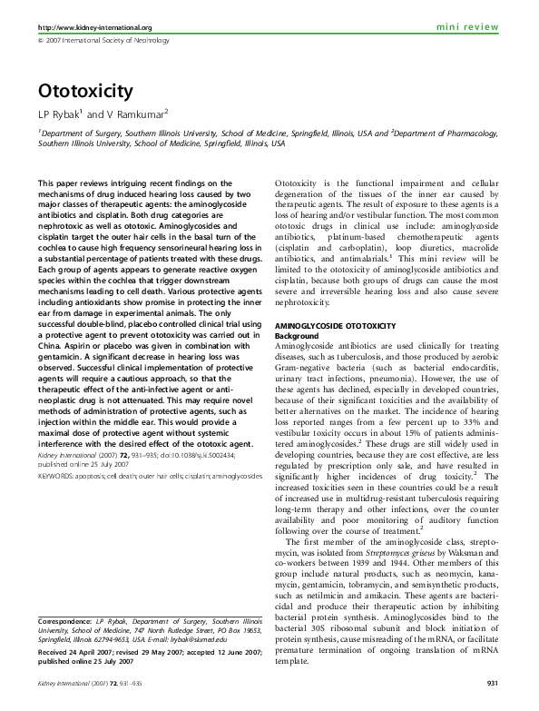 (PDF) Mechanisms and Mitigation of Ototoxicity