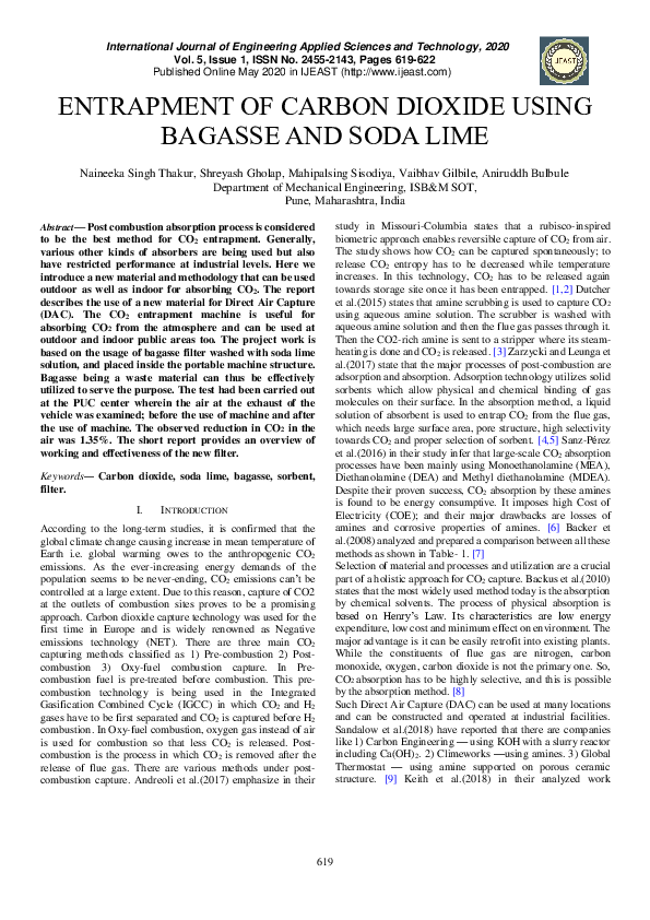 (PDF) Entrapment of Carbon Dioxide Using Bagasse and Soda Lime