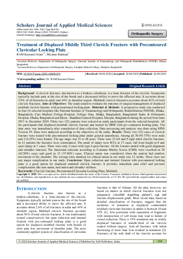 (PDF) Treatment of Displaced Middle Third Clavicle Fracture with ...