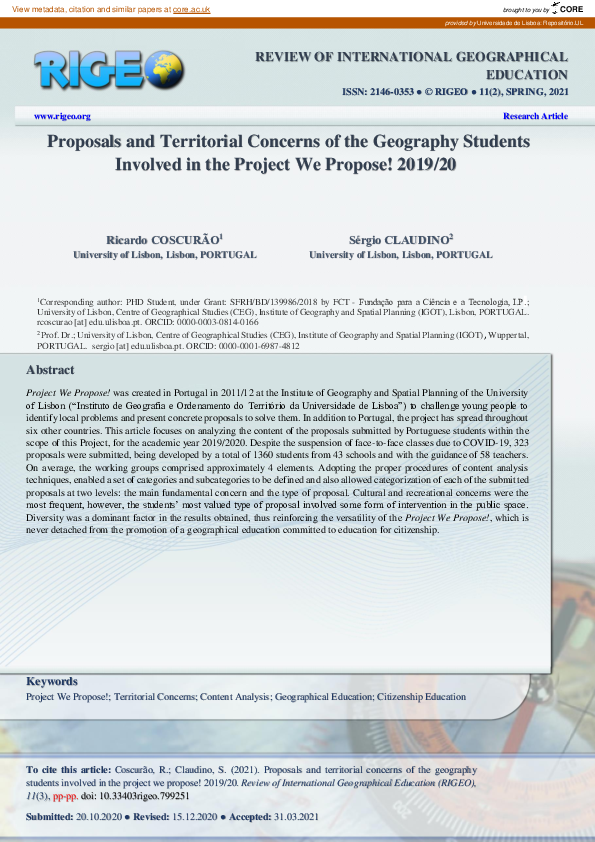 (PDF) Proposals and territorial concerns of the Geography students ...