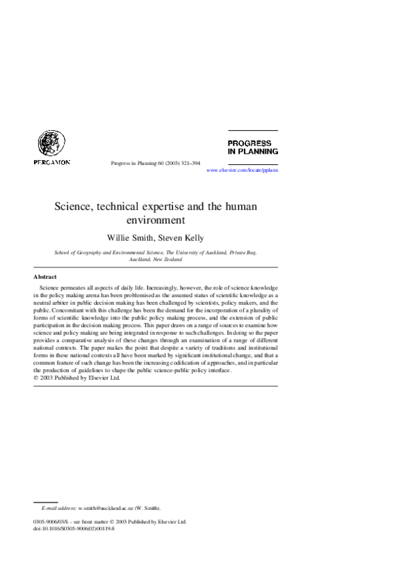 (PDF) Science, technical expertise and the human environment