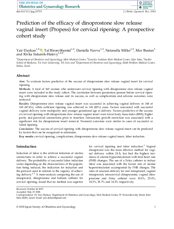 (PDF) Prediction of the efficacy of dinoprostone slow release vaginal ...