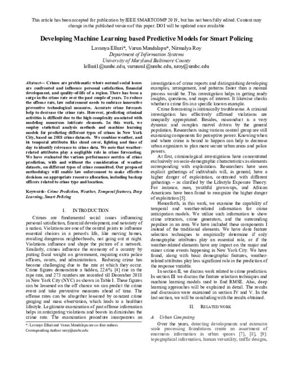 (PDF) Developing Machine Learning Based Predictive Models for Smart Policing