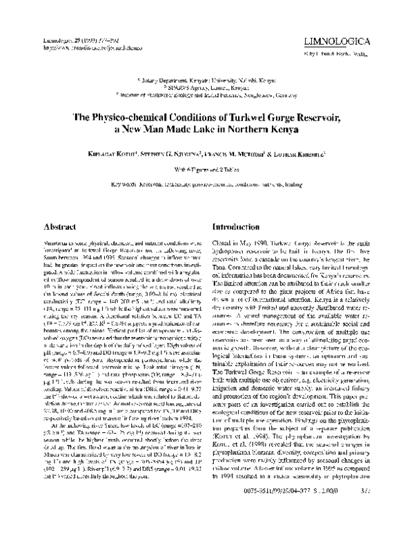 (PDF) The physico-chemical conditions of Turkwel Gorge Reservoir, a new ...
