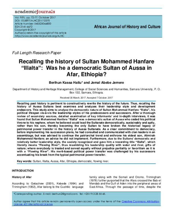 (PDF) Recalling the history of Sultan Mohammed Hanfare Illalta: Was he ...