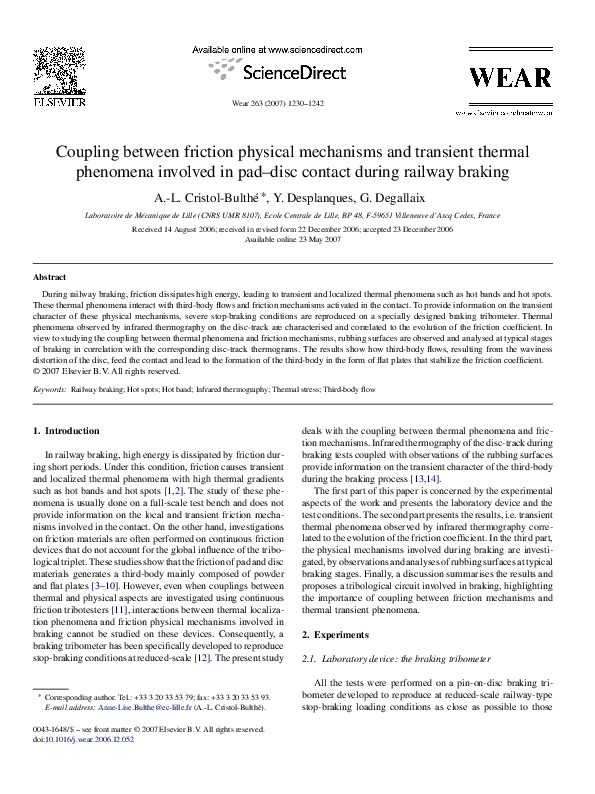 (PDF) Coupling between friction physical mechanisms and transient ...