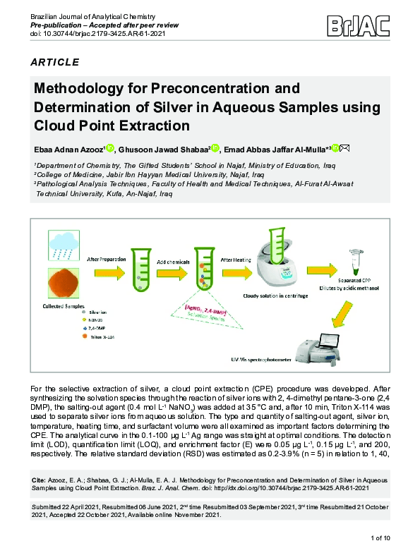 (PDF) Methodology for Preconcentration and Determination of Silver in Aqueous Samples using ...