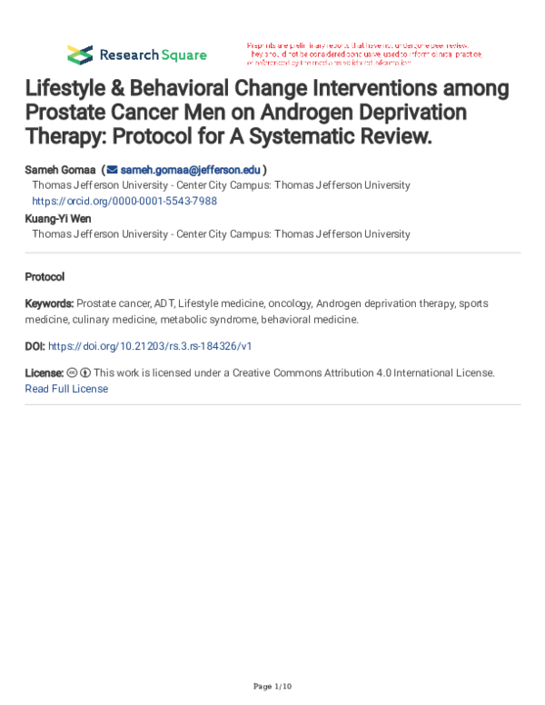 (PDF) Lifestyle & Behavioral Change Interventions among Prostate Cancer ...