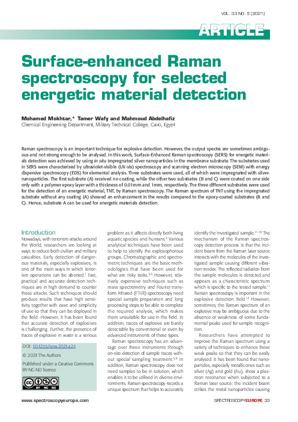 (PDF) Surface-enhanced Raman spectroscopy for selected energetic material detection