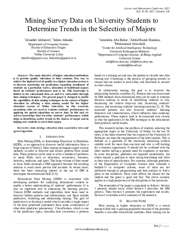 (PDF) Mining survey data on university students to determine trends in the selection of majors