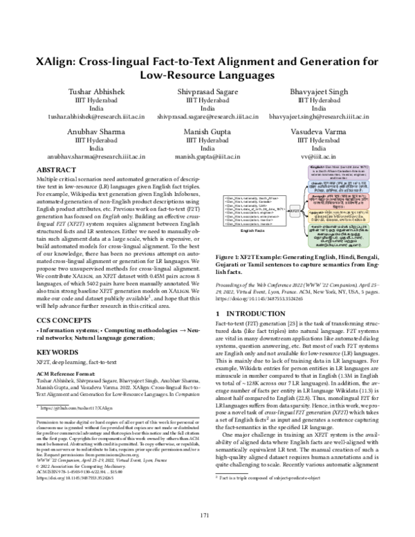 (PDF) XAlign: Cross-lingual Fact-to-Text Alignment and Generation for Low-Resource Languages