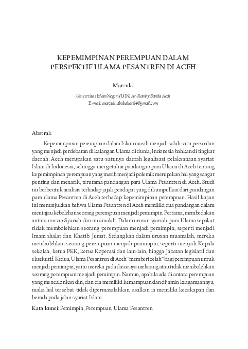 (PDF) Kepemimpinan Perempuan Dalam Perspektif Ulama Pesantren DI Aceh