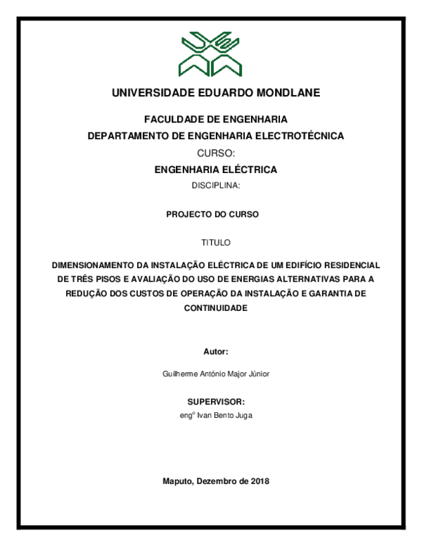 (PDF) PROJECTO FINAL DE CURSO Instalacao Electrica Dimensionamento