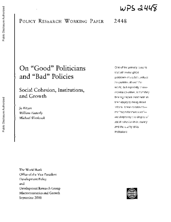 (PDF) On Good Politicians and Bad Policies: Social Cohesion ...