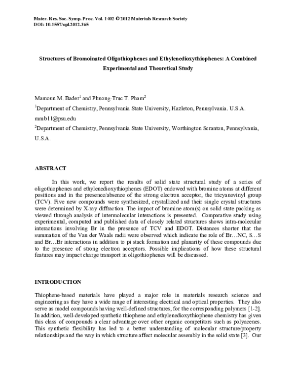 (PDF) Structures of Bromoinated Oligothiophenes and Ethylenedioxythiophenes: A Combined ...