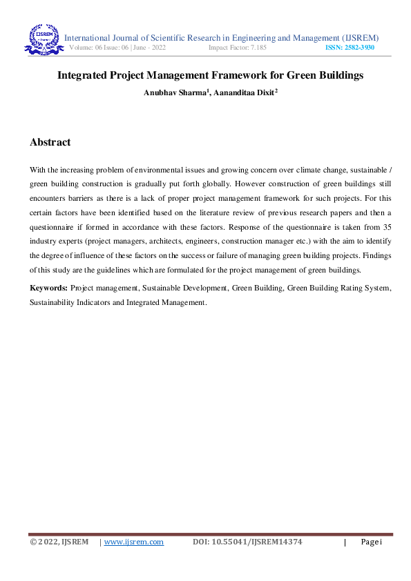 (PDF) Integrated Project Management Framework for Green Buildings