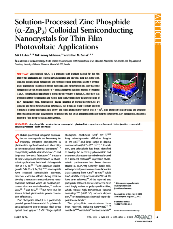 (PDF) Solution-Processed Zinc Phosphide (α-Zn3P2) Colloidal Semiconducting Nanocrystals for Thin ...