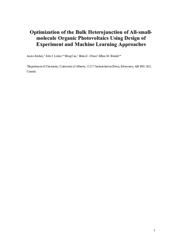 (PDF) Optimization of the Bulk Heterojunction of All-smallmolecule Organic Photovoltaics Using ...