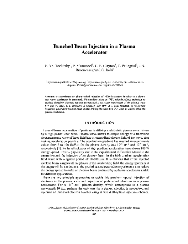 (PDF) Bunched Beam Injection in a Plasma Accelerator
