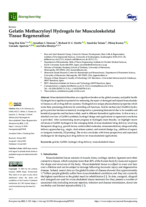 (PDF) Gelatin Methacryloyl Hydrogels for Musculoskeletal Tissue Regeneration | Isha Mutreja ...