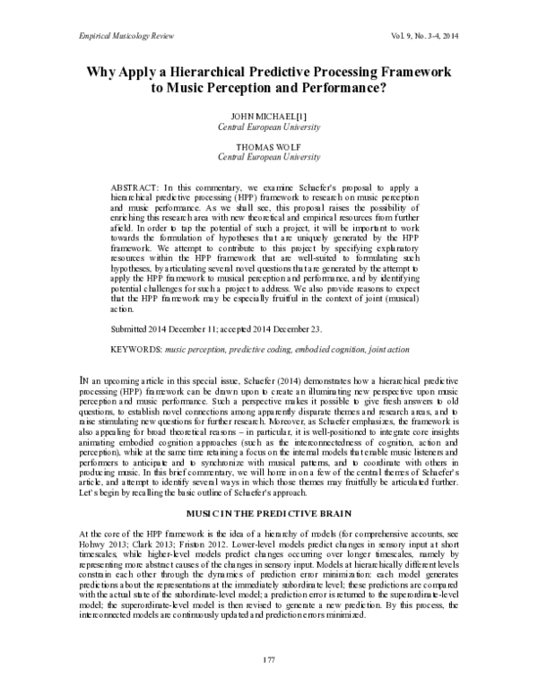 Pdf Why Apply A Hierarchical Predictive Processing Framework To Music