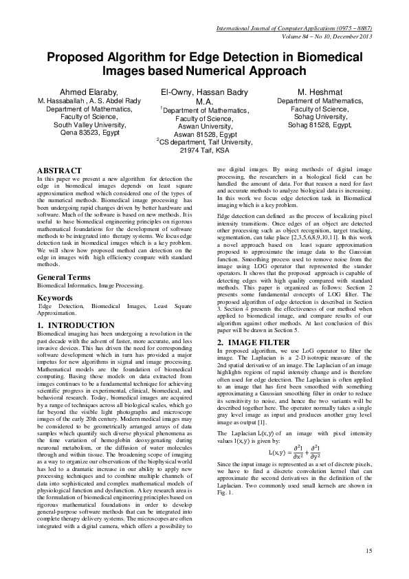 Pdf Proposed Algorithm For Edge Detection In Biomedical Images Based Numerical Approach