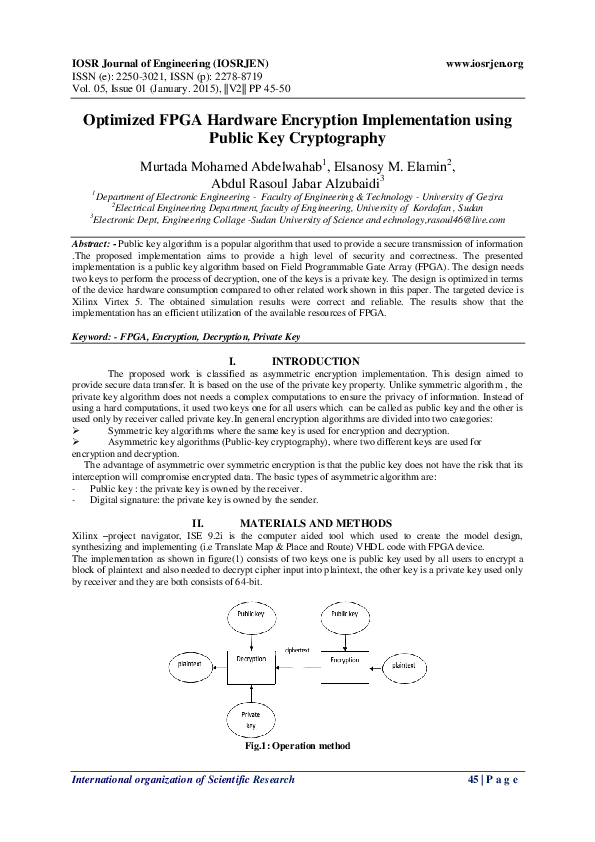 (PDF) Optimized FPGA Hardware Encryption Implementation using Public Key Cryptography