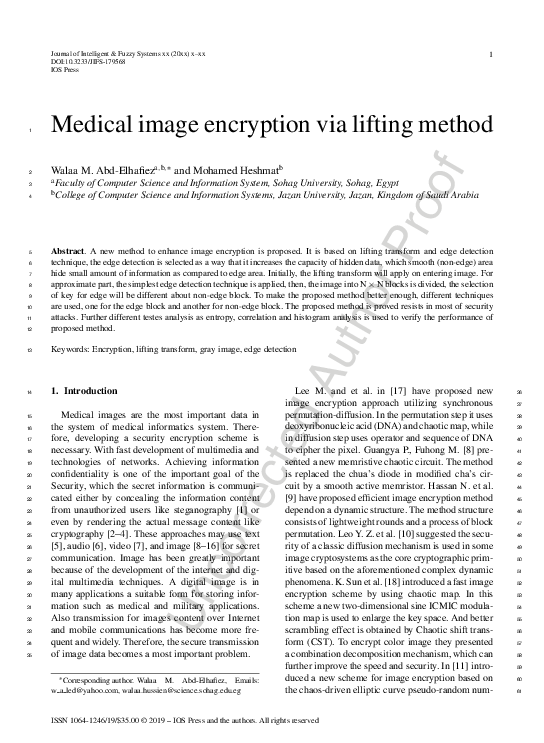 (PDF) Medical image encryption via lifting method | Mohamed Heshmat - Academia.edu