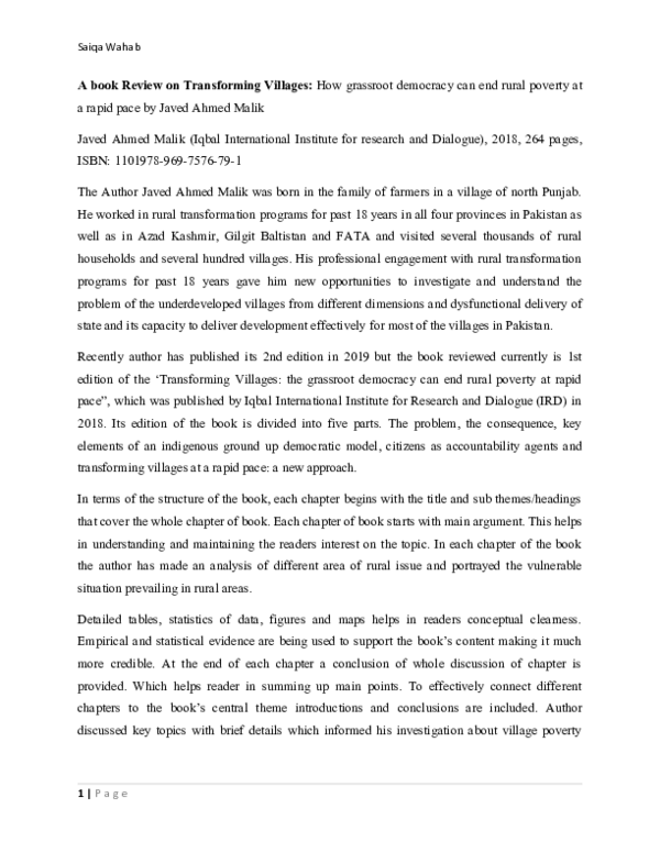(DOC) A book Review on Transforming Villages: How grassroot democracy ...