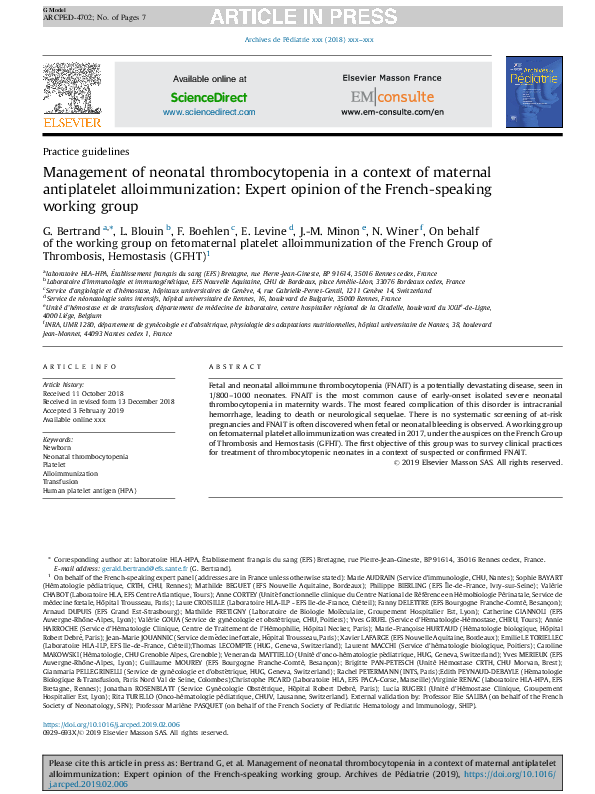 (PDF) Management of neonatal thrombocytopenia in a context of maternal ...