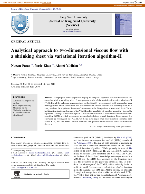 (PDF) Analytical approach to two-dimensional viscous flow with a shrinking sheet via variational ...